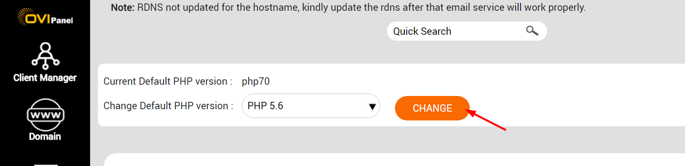 How can I change the Default PHP version for newly creating domains