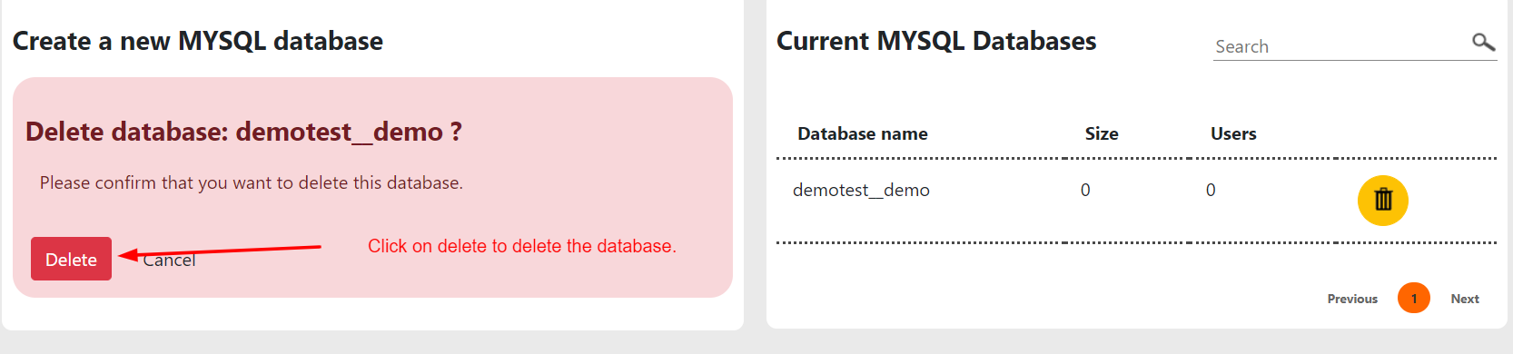 How to create MySQL database in HR Panel