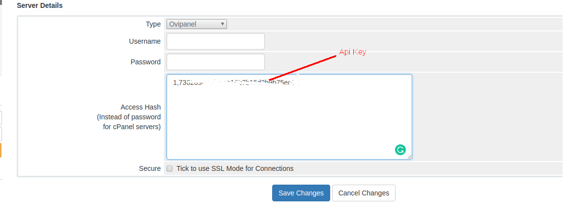 ovipanel - whmcs integration