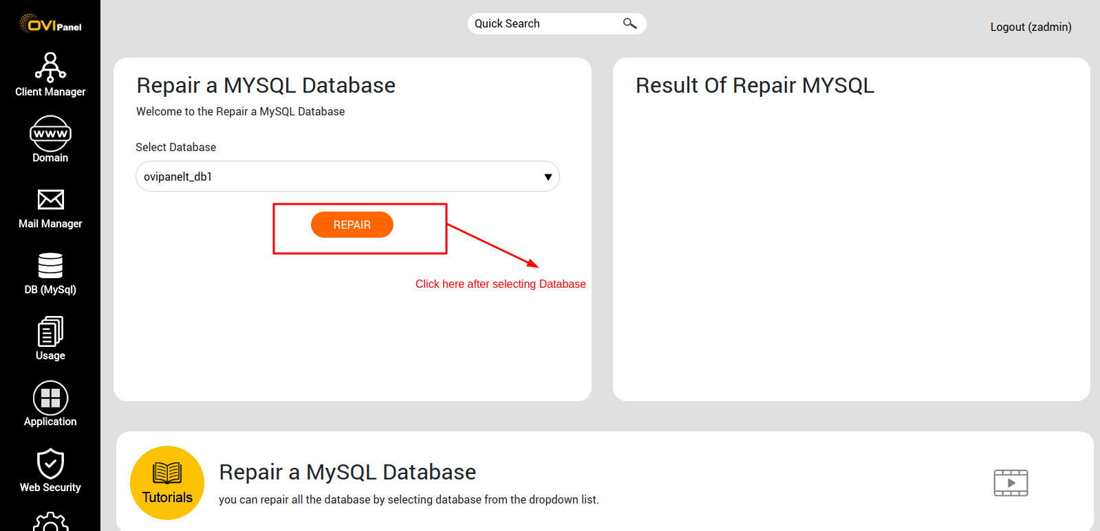 Repair a mysql database