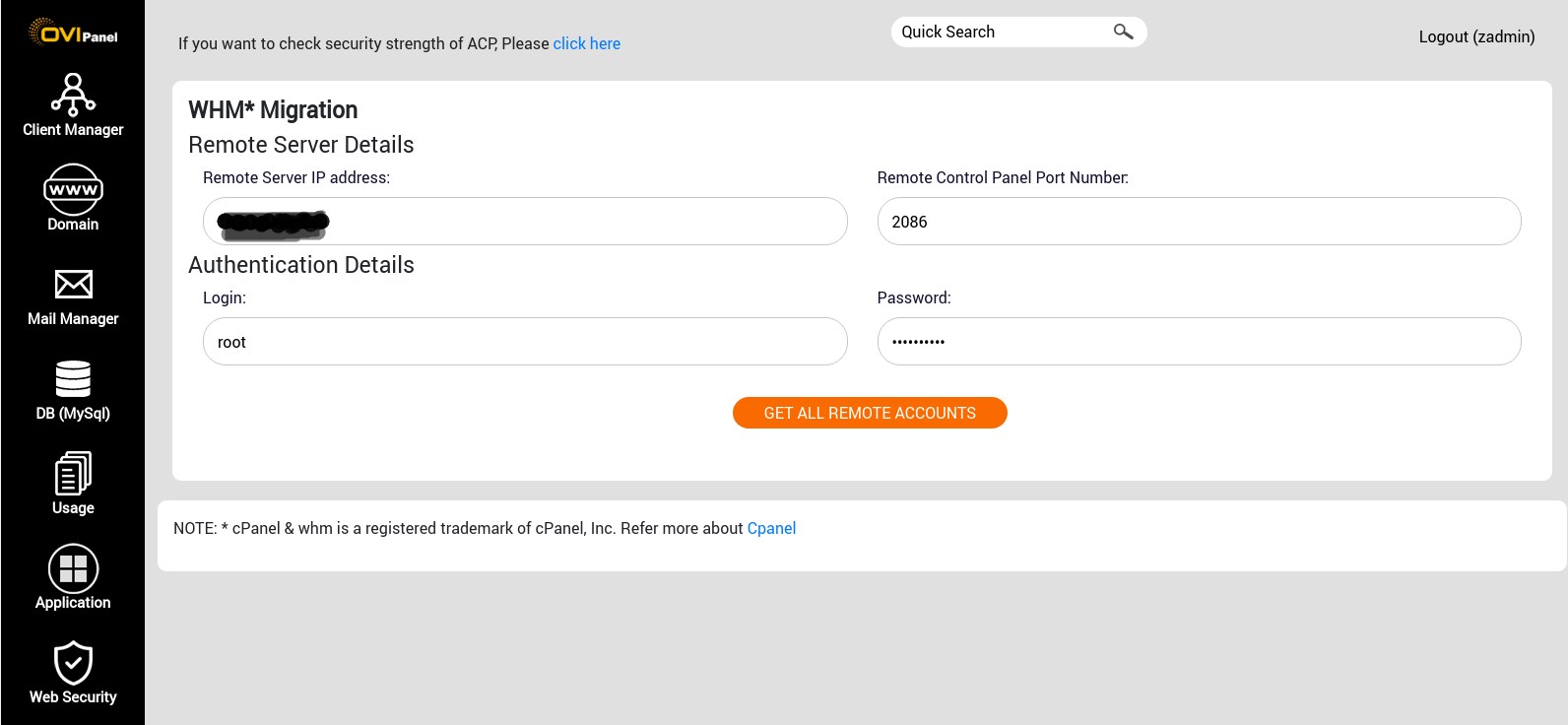How to Migrate to an OVIPanel from WHM(cPanel) using OVIPanel?