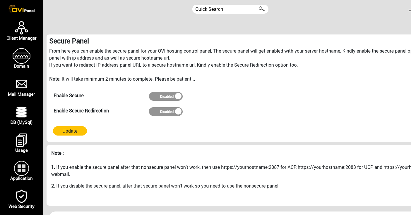 How to secure the ovipanel